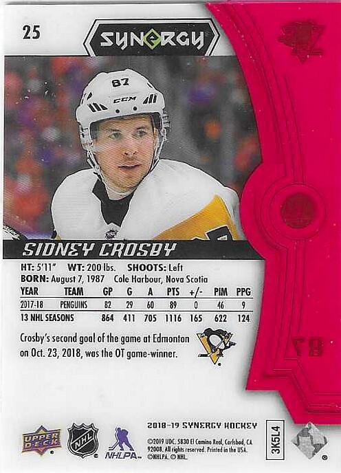 Sydney Crosby Synergy Red Parallel Upper Deck 2018-19 (H422) | eBay