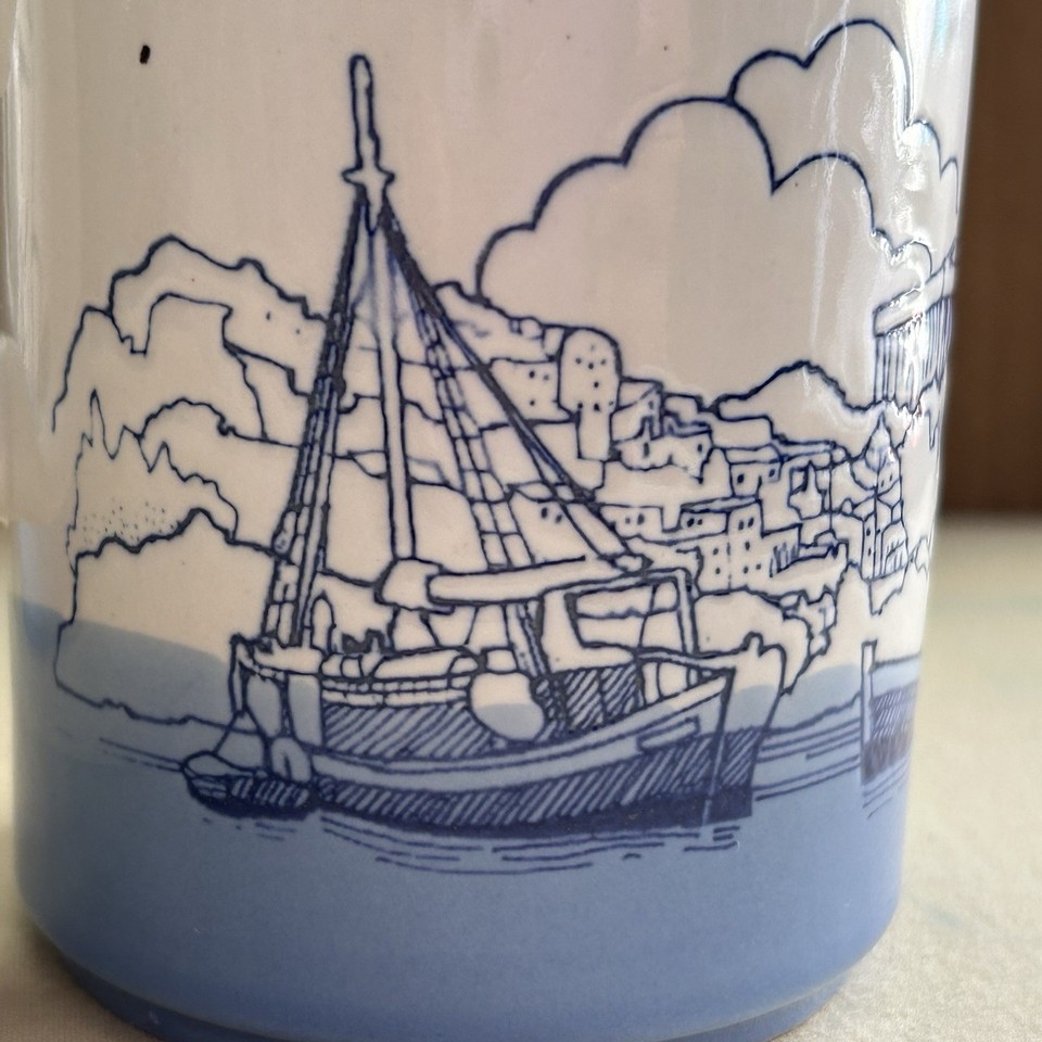 English Ironstone Tableware Mugs Blue and White Set of 2 Herons Boats ...