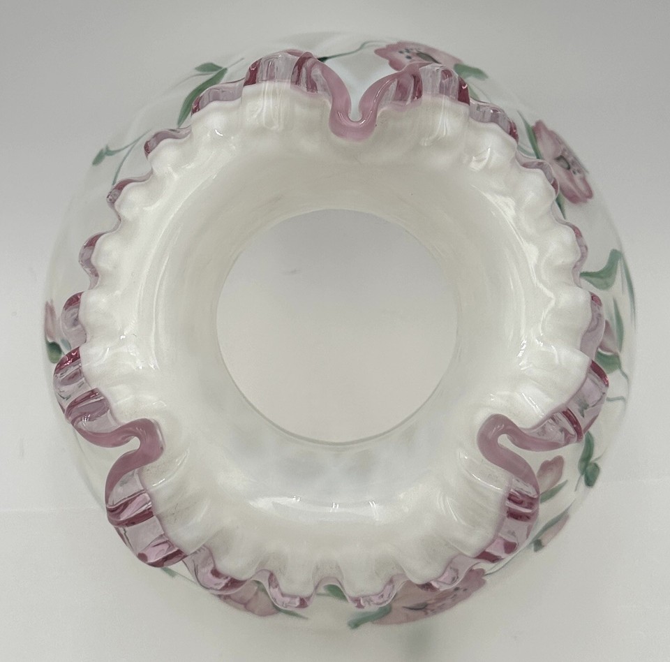 Fenton Lamp Rose Crest Trellis Lattice Diamond Optic Painted Glass ...