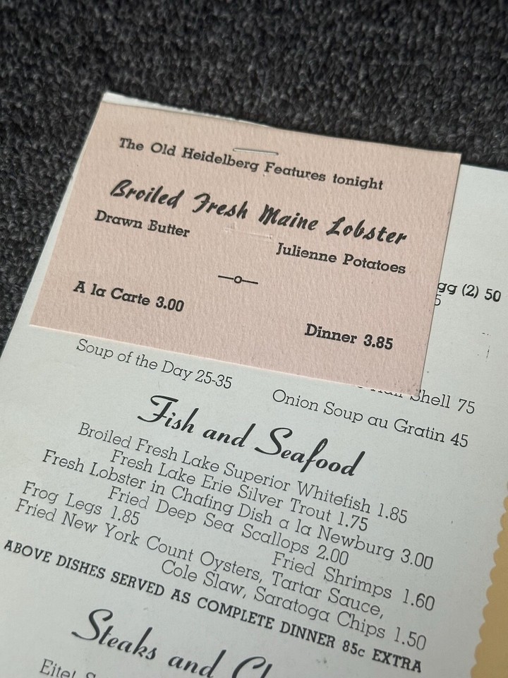 Vintage Menu Old Heidelberg Chicago Specials Restaurant Wine Beer ...