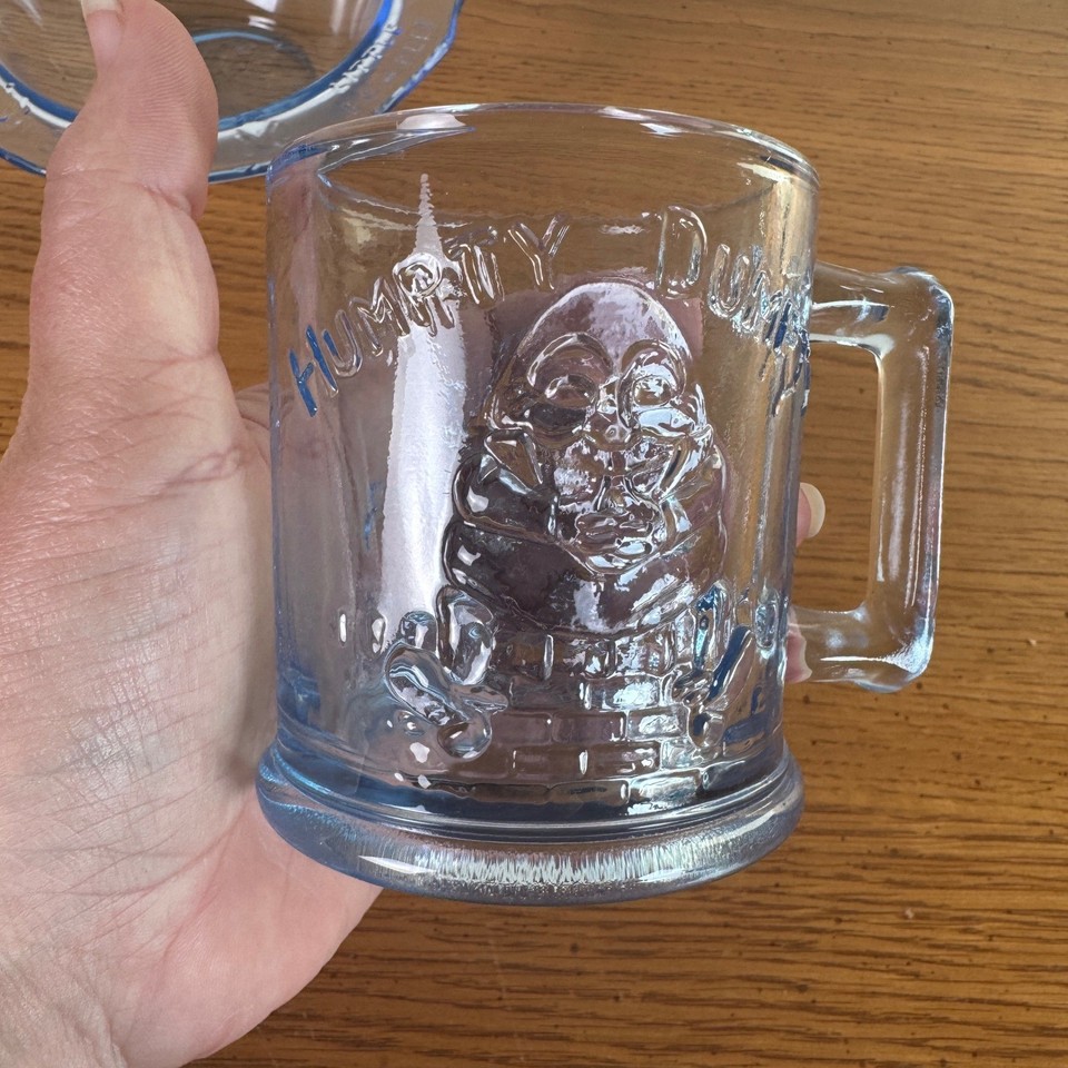 Vintage Blue Glass Nursery Rhyme Mug and Bowl Set Mother Goose Little ...