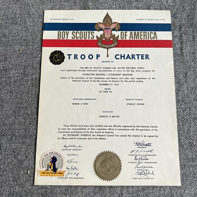 Bsa Boy Scouts Of America Charter Certificate Troop #2 1959 | eBay