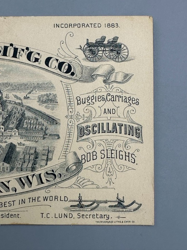 1880s T G Mandt FARM WAGON Carriage BOB SLEIGH Advertise Trade Card ...