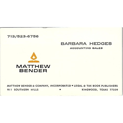 Matthew Bender & Company, Incorporated Barbara Hedges Kingwood TX Card ...