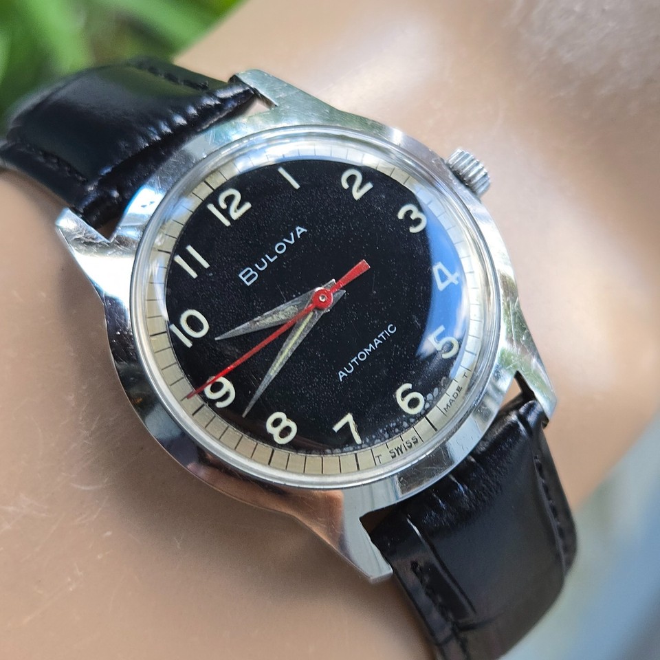Vintage BULOVA Clipper P men's automatic watch 11ALAC 17Jewels black ...
