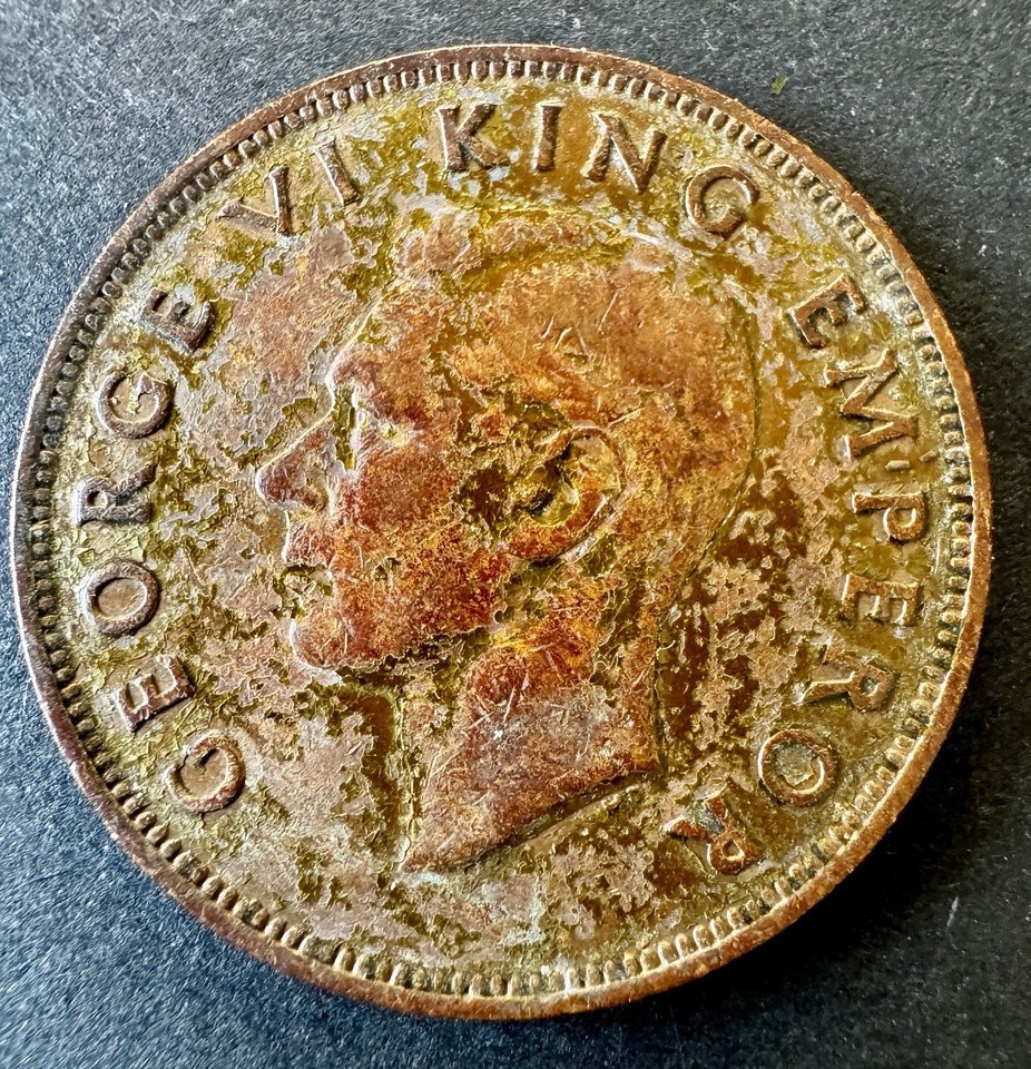 1943 New Zealand One Penny, George VI Tui Bird 9.5g Bronze Collectable ...