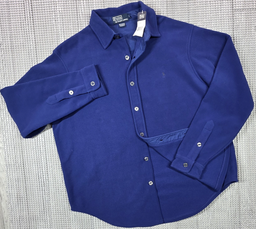 VTG Polo Ralph Lauren Fleece Button Up Over Shirt Men’s L Blue Royal ...