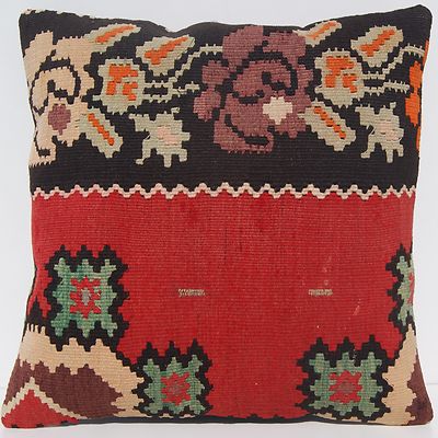18"X18" PRIMITIVE HOME DECOR PILLOW YUGOSLAVIAN RED SQUARE WOOL AREA ...