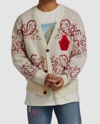 $1323 RHUDE Men's Beige Bandana Stripe Cardigan Sweater Size X-Large | eBay