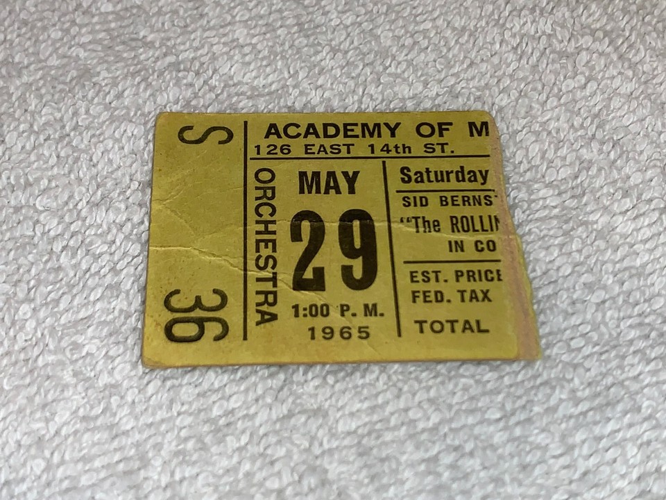 THE ROLLING STONES 1965 TICKET STUB Keith Richards Mick Jagger Brian ...