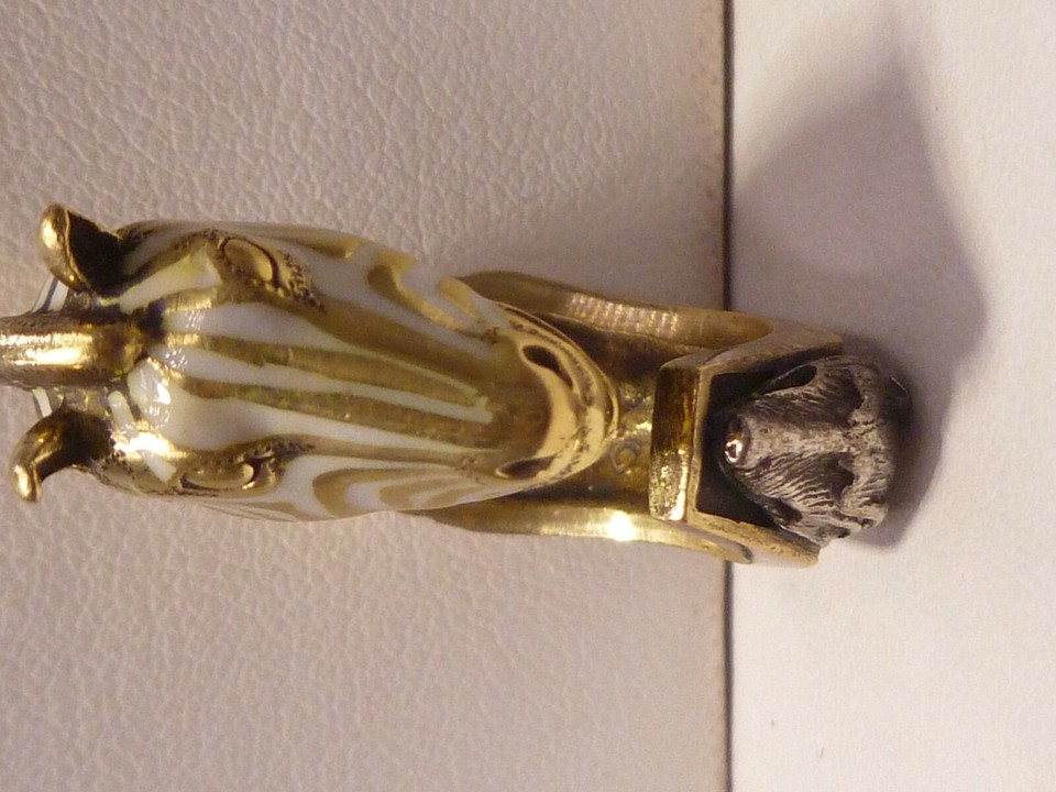 Signed Designer Jaclyn Davidson 18K Gold Zebra Wolfe Enamel Ring ...