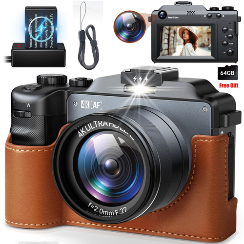 🔥4K & 64MP Dual Lens Digital Cameras Camcorder 18X Zoom with Flash 3.0 ...