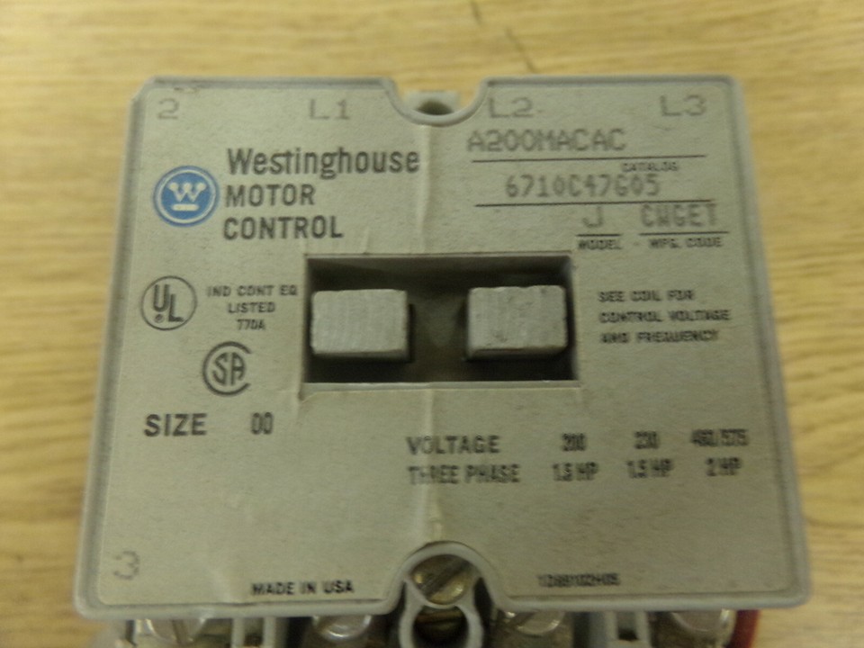 Westinghouse A200MACAC Motor Control 6710C47G05 Model J MFG Code CWGET ...