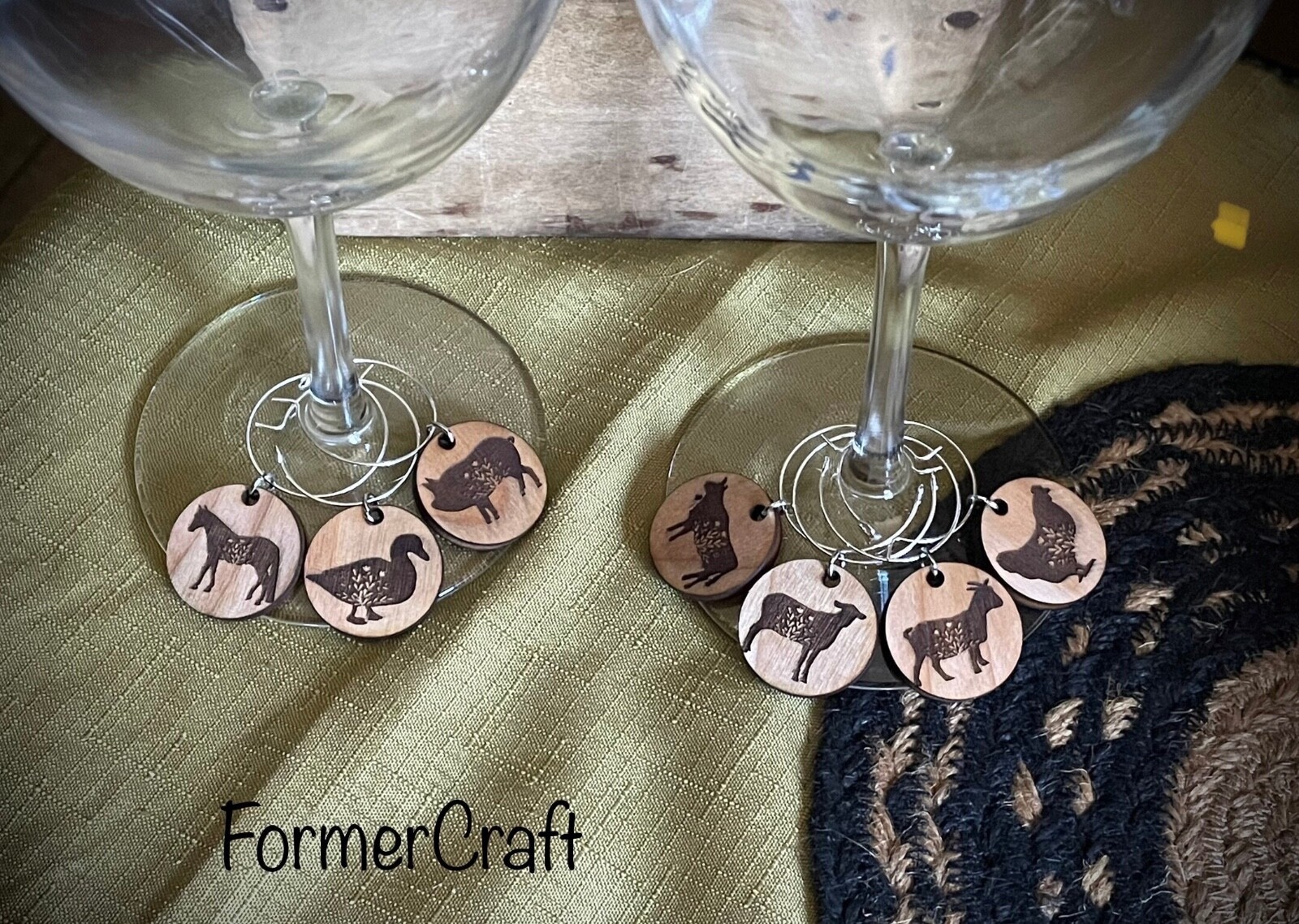 7 Custom Farm Animal Wine Charms, Wine Tasting Dinner Party Wine Tags ...