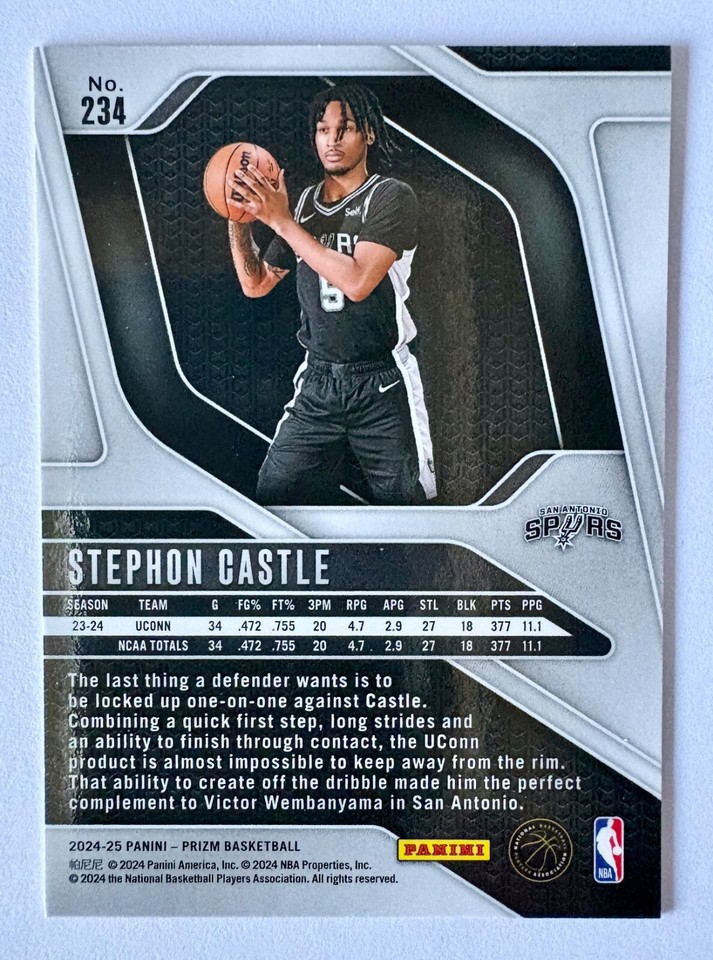 2024-25 Panini Prizm Stephon Castle Base Rookie Card #234 Spurs ...