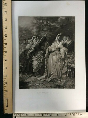 Rare Antique Original VTG Mary Stuart Fotheringay Stage Star Engraving ...