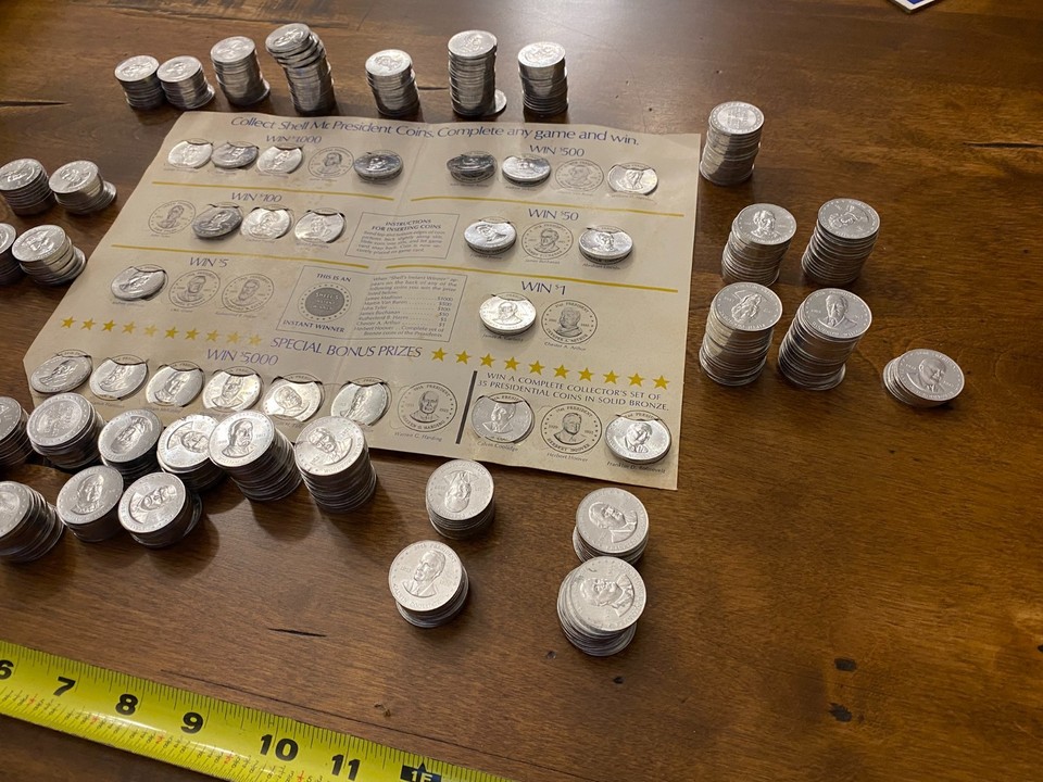 Shell Mr. President Game silvertone coin lot of 250+ coins - HUGE LOT ...