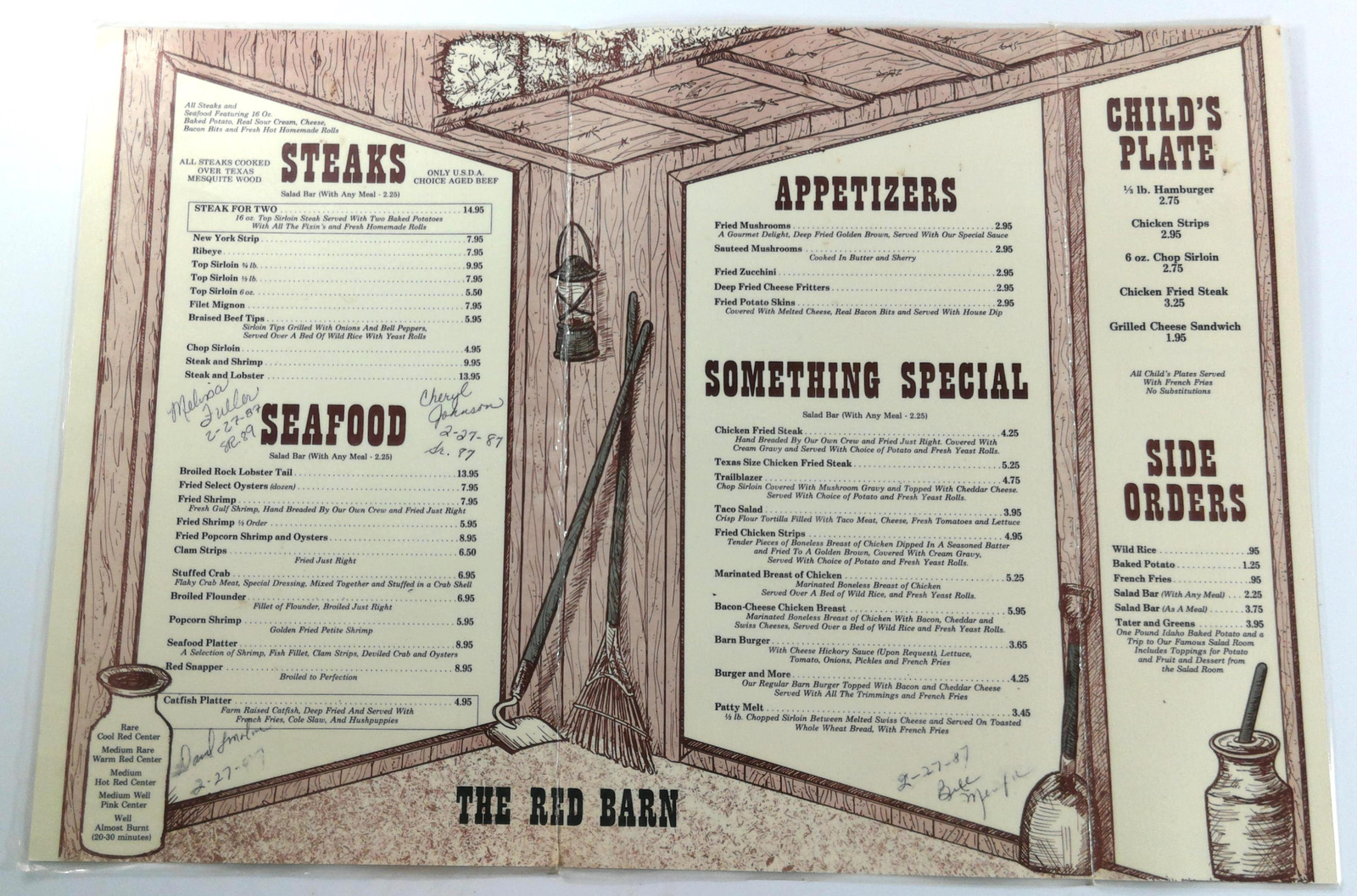 1987 THE RED BARN Restaurant Original Vintage Menu Large & Laminated | eBay