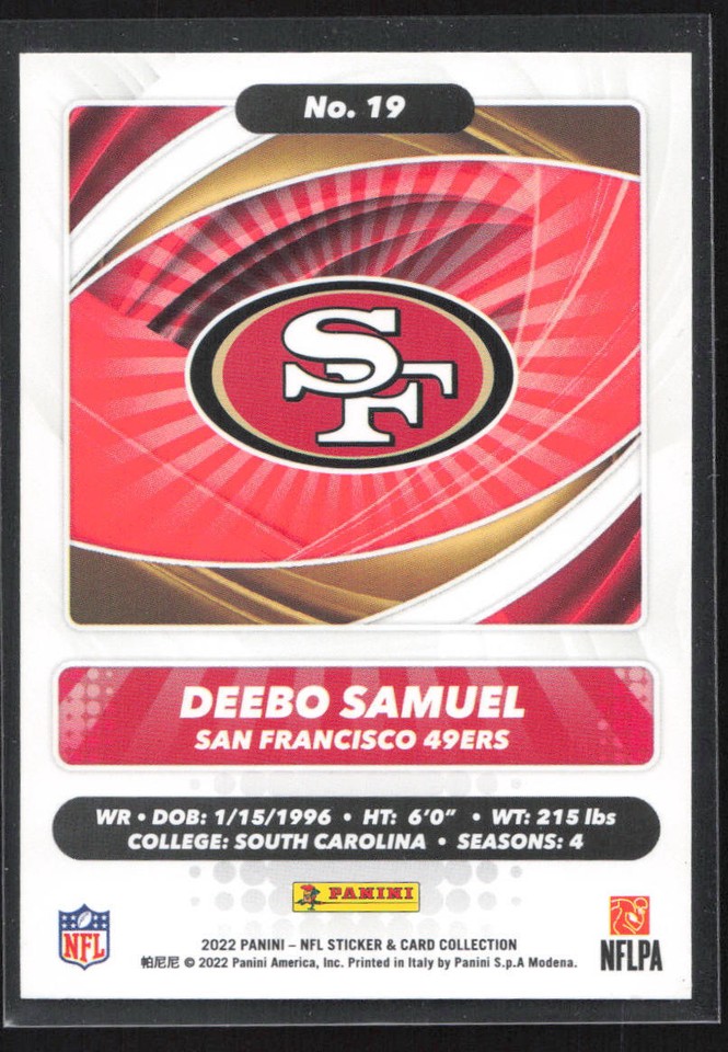 2022 Panini Sticker & Card Deebo Samuel #19 Silver Foil 49ers | eBay
