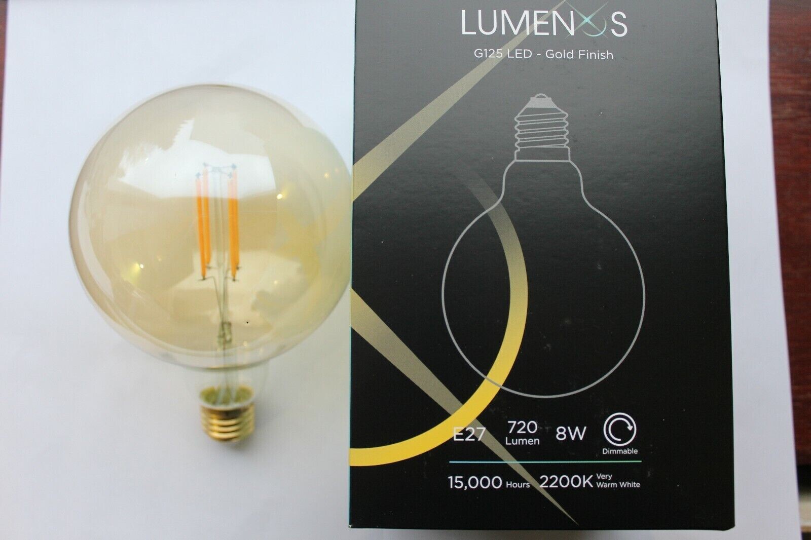 Luminos Designer G125 Large 125mm E27 Amber Gold Glass LED Lamp 8w ...