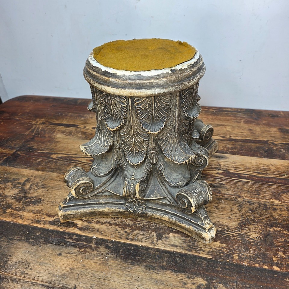 Vintage Corinthian-Style Pedestal Base — Acanthus Leaf & Scroll Design ...