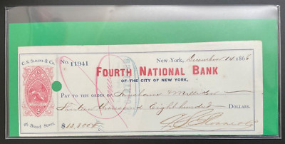 New York 1866 Fourth National Bank Check $13,800 | eBay