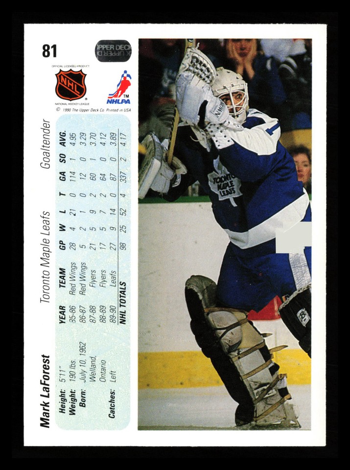 Mark Laforest 1990-91 Upper Deck Hockey NHL #81d Toronto Maple Leafs | eBay