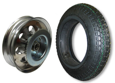 3.50 x 10 Mini Bike Rear Tire Kit Chrome Plated Drive Wheel Teeth 60T ...