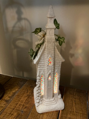 Ceramic Church Night Light Up Lamp Musical Plays Amazing Grace ...