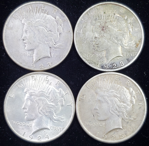 4 Coin Lot- 1923-1925 $1 Silver Peace Dollars 90% Silver-Culls ...