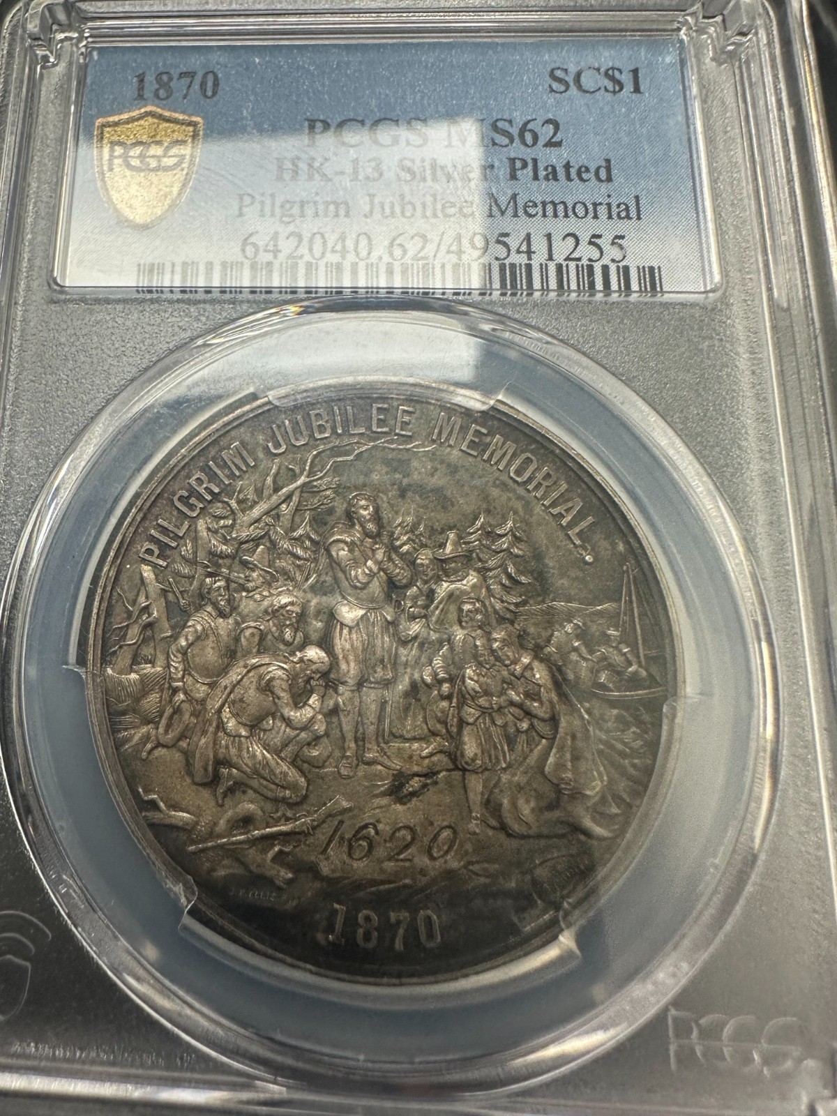 1870 SC$1 PCGS MS62 HK-13 SILVER PLATED PILGRIM JUBILEE MEMORIAL | eBay