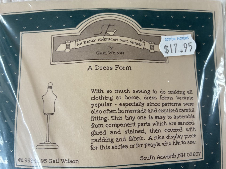 1990s Gail Wilson Early American Doll Series "A dress Form" Unopened ...