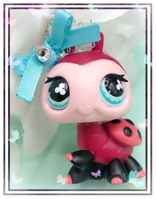 Littlest Pet Shop LPS # 629 Red Cream Large Lady Bug Aqua Clover Eyes ...