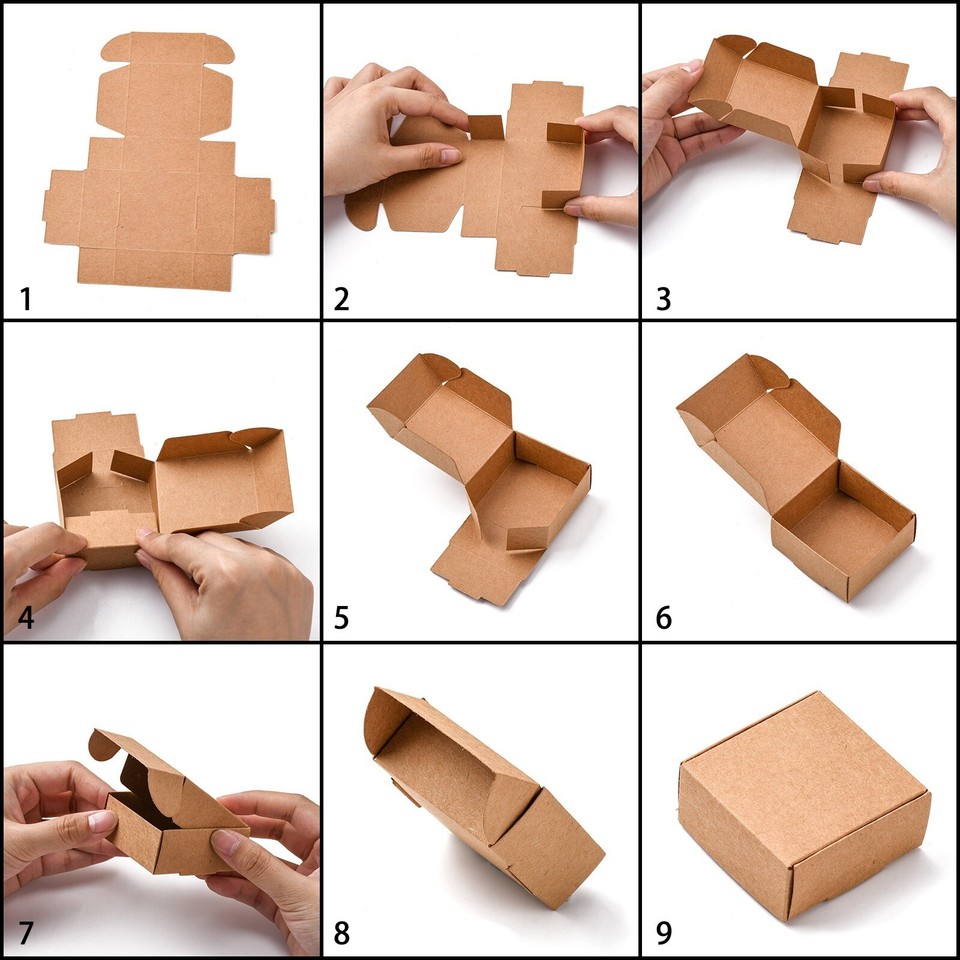 10x Square BurlyWood Folding Boxes Kraft Paper Gift Box DIY Crafts 5 ...