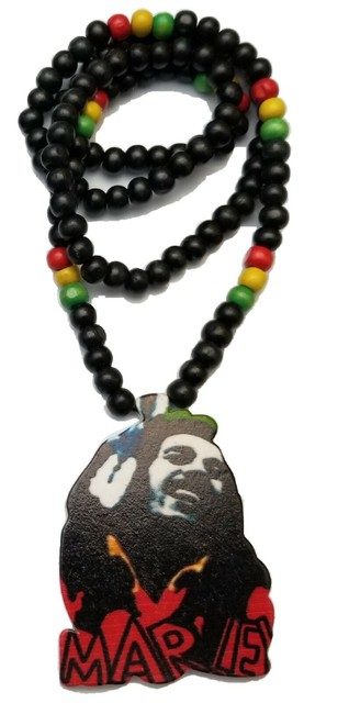 2pcs. Bob Marley Africa Wooden Pendant Necklace Beads Chain Wood Rasta ...