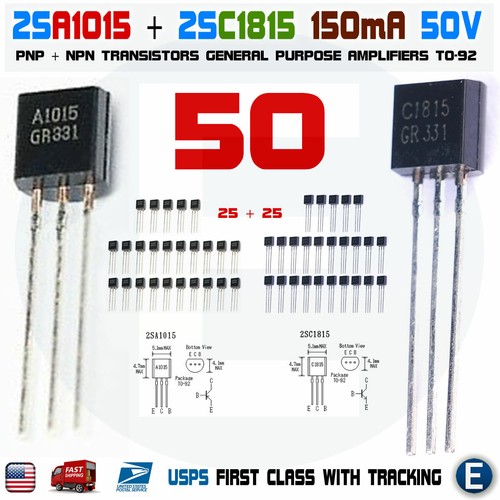 50PCS 2SA1015 + 2SC1815 C1815 2SA1015-GR A1015-GR TO92 Transistor ...