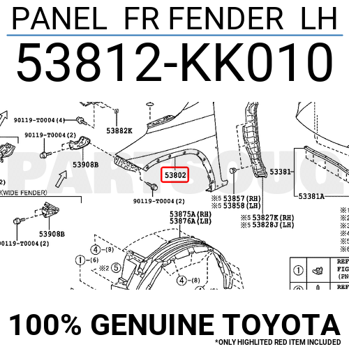 53812KK010 Genuine Toyota PANEL FR FENDER LH 53812-KK010 | eBay