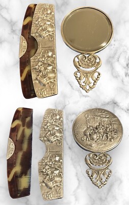 Vintage Repoussé Pocket Mirror & Folding Comb Set Denmark Silver Plated ...