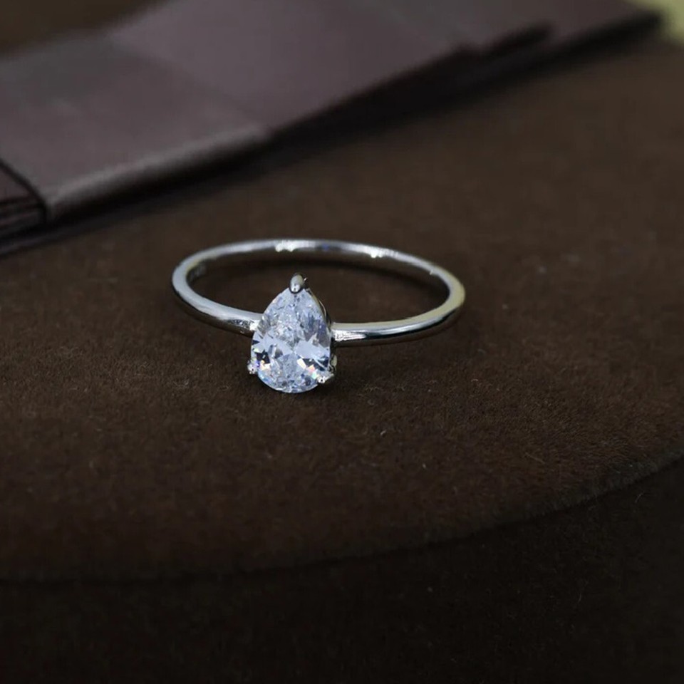 Solitaire Engagement Ring 1.50Ct Pear Cut Diamond 14k White Gold Finish ...