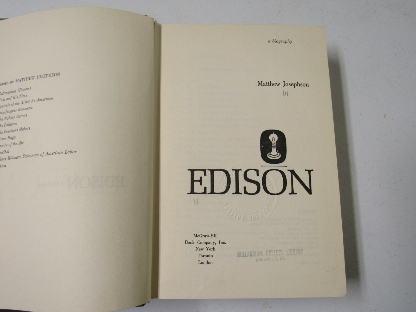 Edison ~ A Biography by Matthew Josephson ~ 1959 Hardcover, 1st Edition ...