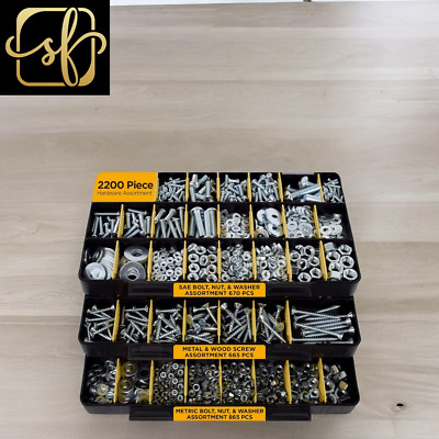 2200 Piece Hardware Assortment Kit with Screws, Nuts, Bolts & Washers ...