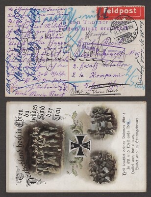 1916 Germany Feldpost Military Label on Postcard – Mulhausen – Markings ...