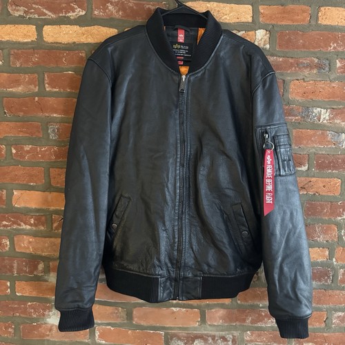 ALPHA INDUSTRIES MA-1 Black Leather Jacket Men’s XL | eBay