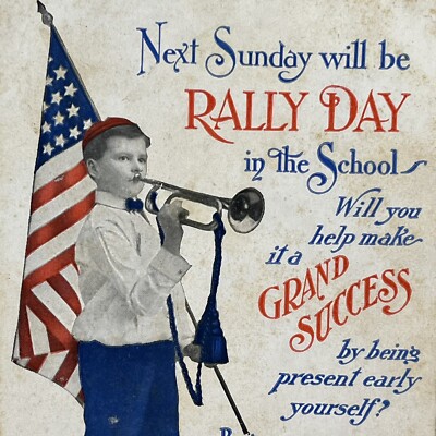 Vintage Sunday Rally Day Postcard Patriotic Flag UDB Posted 1908 ...