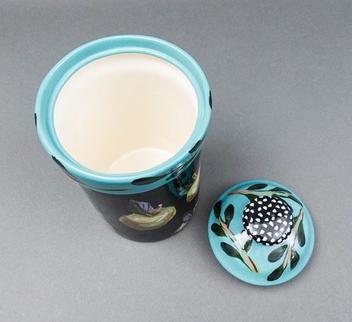 Droll Designs Hand Painted Apple Fruit Art Pottery Lidded Jar Canister ...