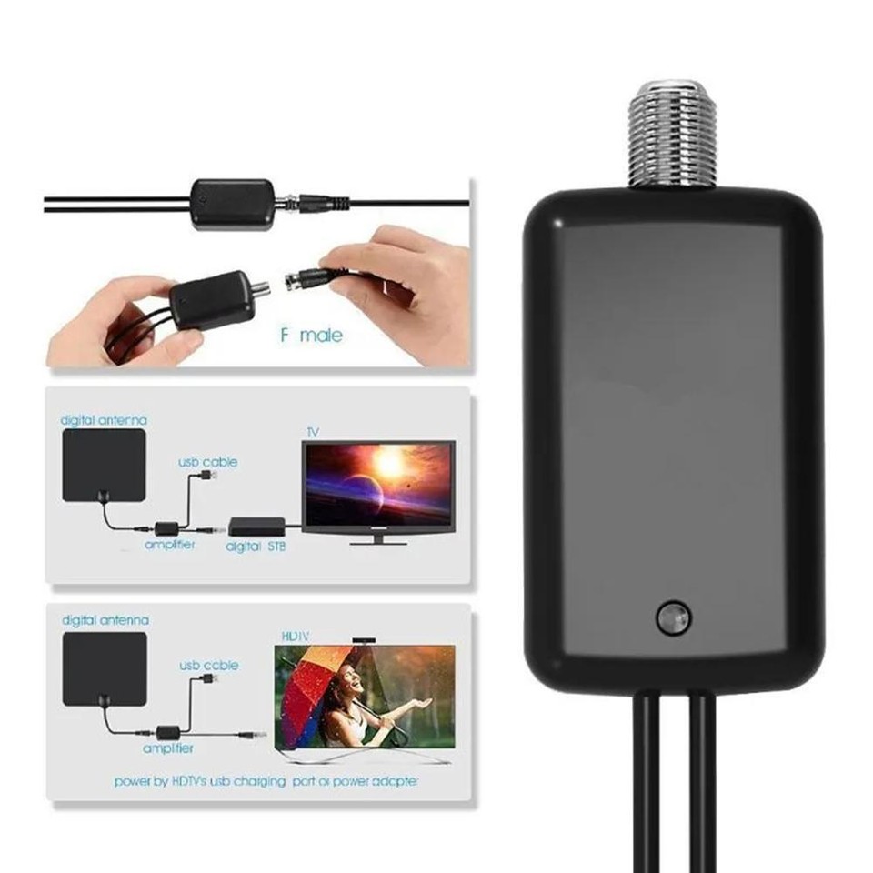 HDTV Antenna Amplifier Signal Booster TV High Gain Channel Boost Indoor ...