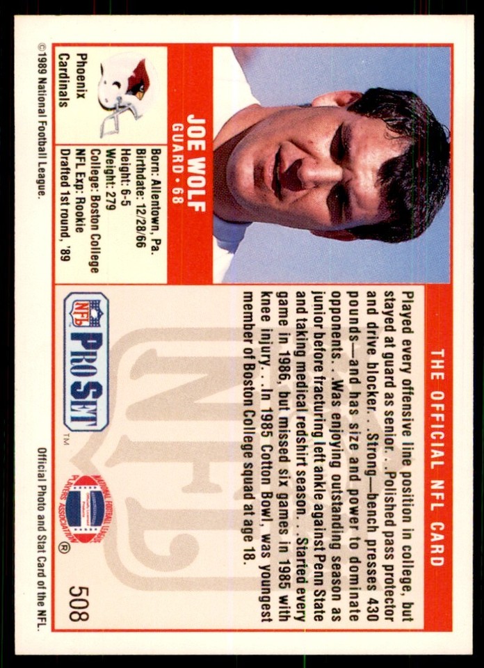 1989 Pro Set Joe Wolf Football Cards #508 | eBay