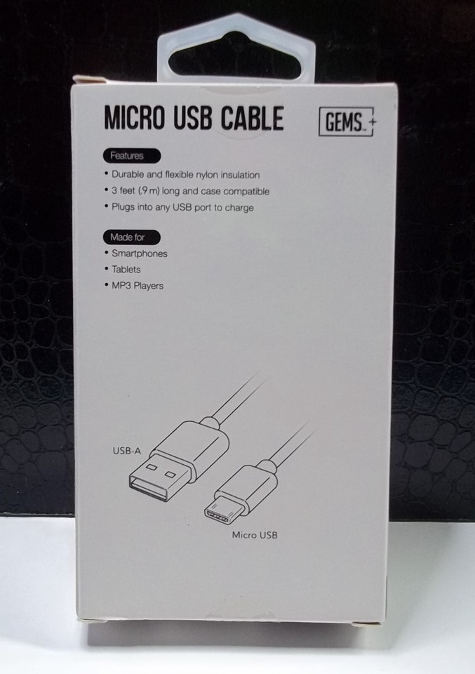 NEW - 3 Ft. Braided Micro USB Cable, White - FOR ANDROID DEVICES - GEMS ...
