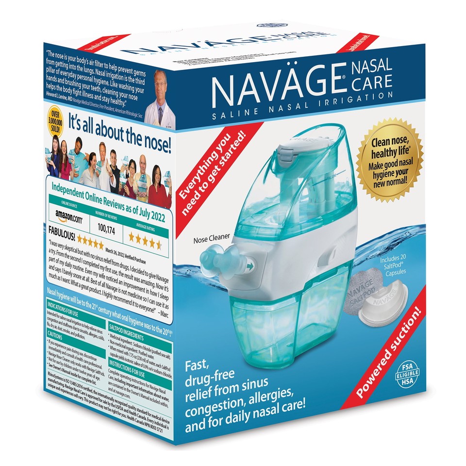 Navage Nasal Care Starter Bundle, Nose Cleaner & 30 SaltPods, Sinus ...