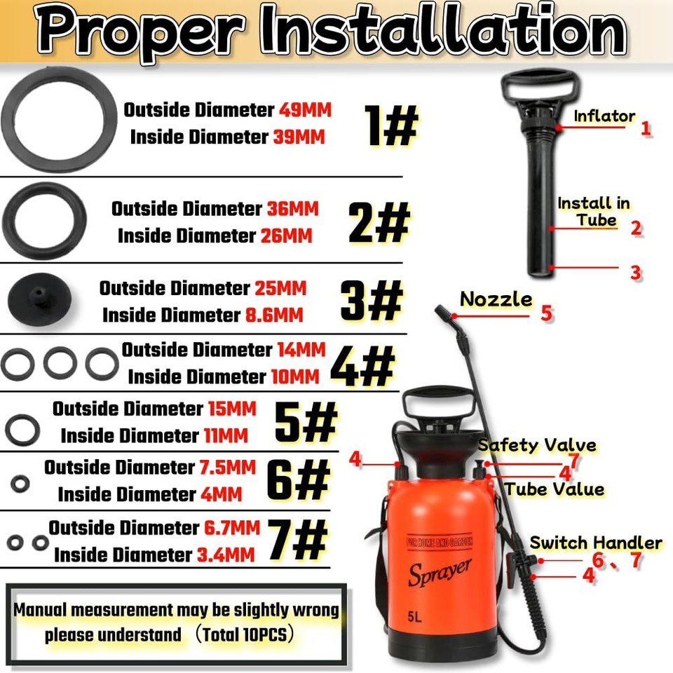 Sprayer Seal Rings 10Pcs Sprayer Spare Parts Rubber Durable Essential ...